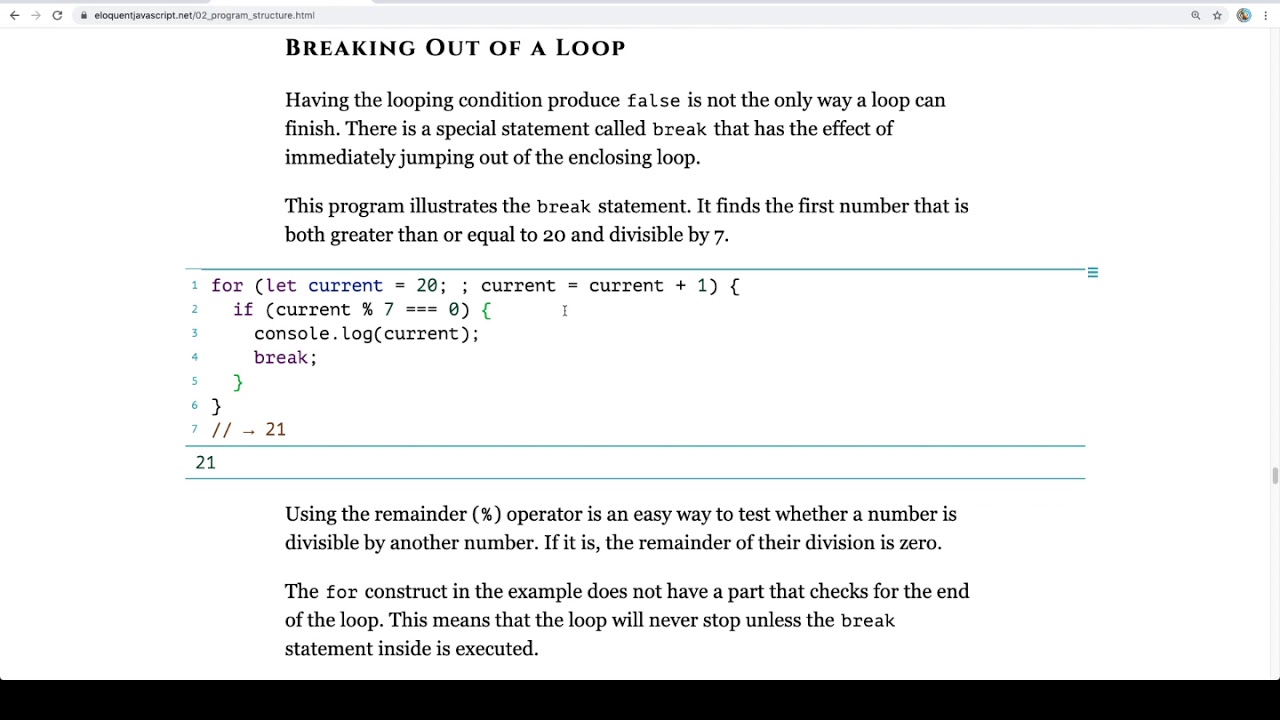 Eloquent JavaScript Read-Along - Program Structure - 013 - Breaking Out Of A Loop