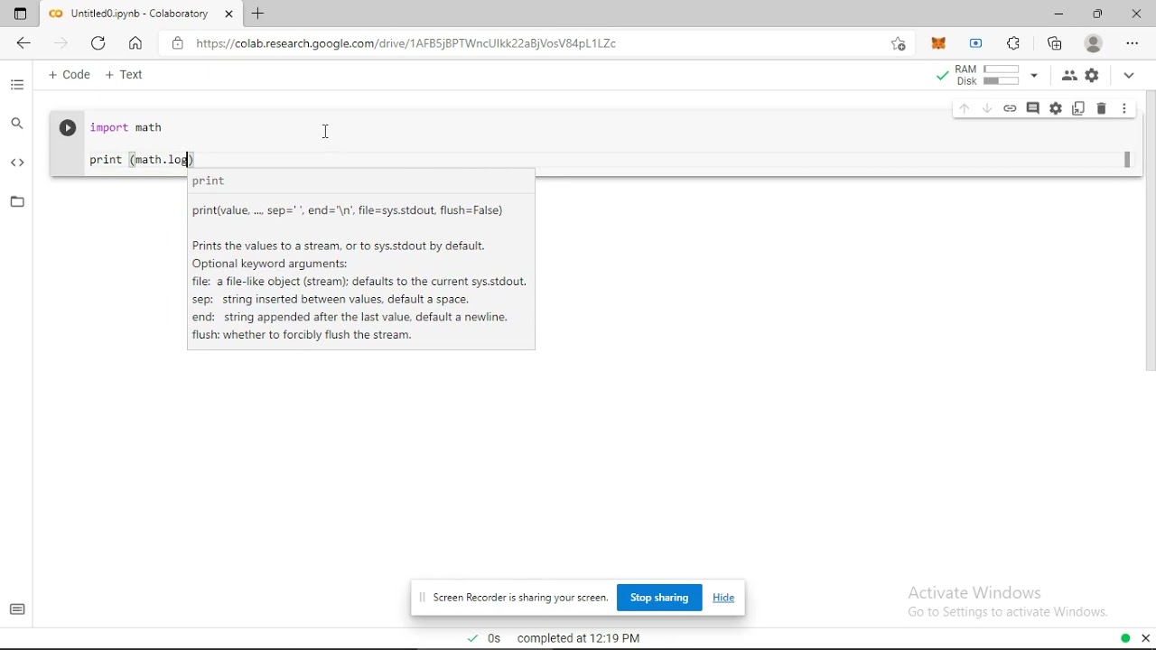 Coding a Math function in Google Colab