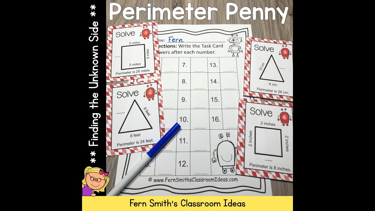 Perimeter Find the Missing Side Center Games Task Cards and Printable Worksheets