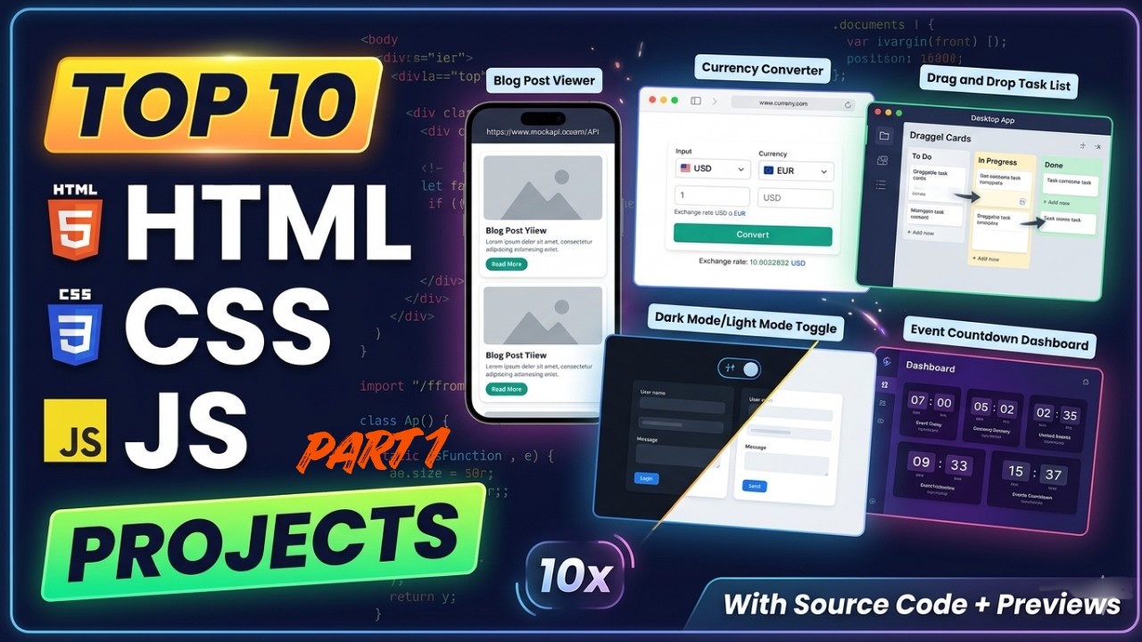 Top 10 Frontend Html Css Js Projects You Must Try in 2026 (With Code & Output)