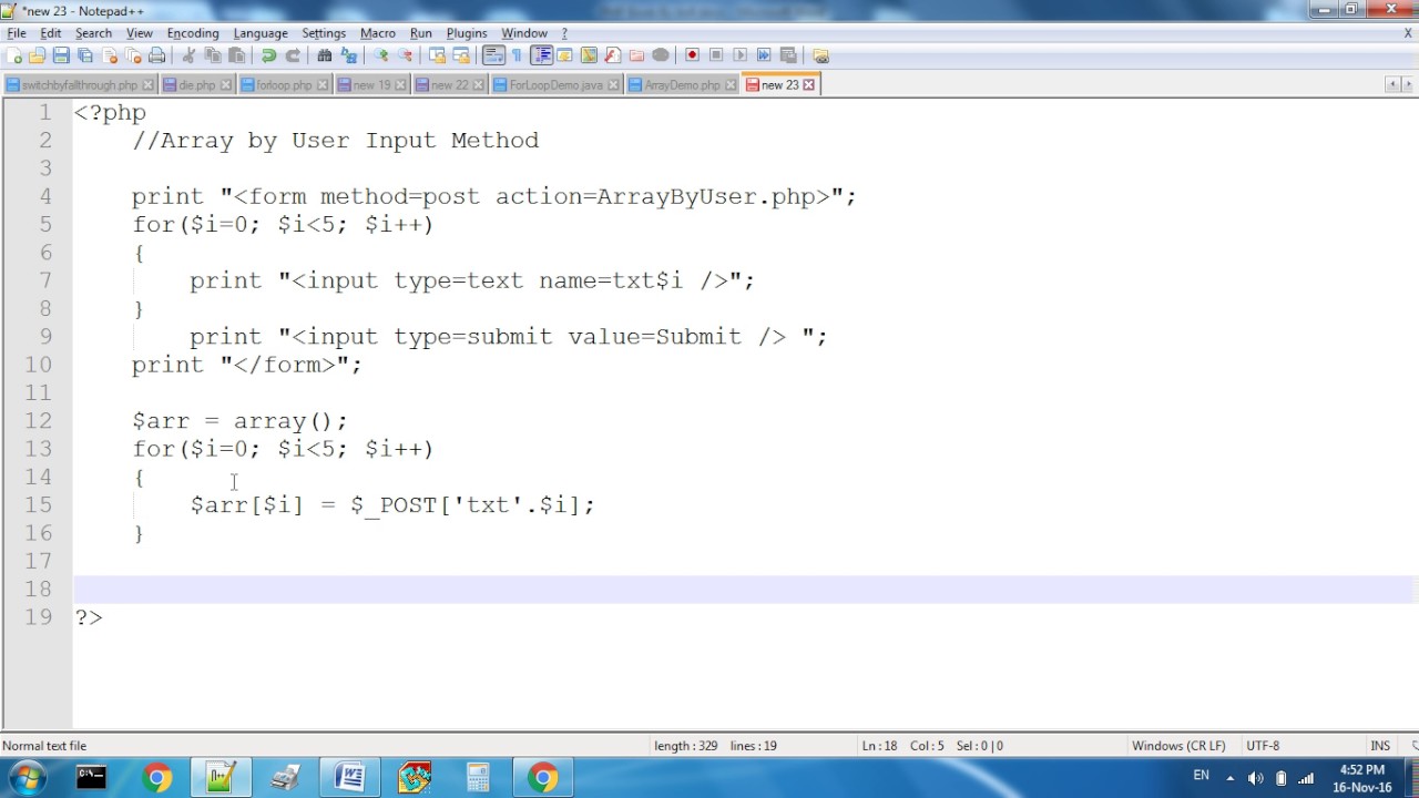 Array By User Input Method In PHP