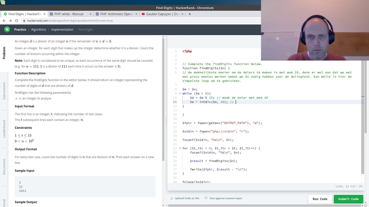 hackerrank in php: find digits