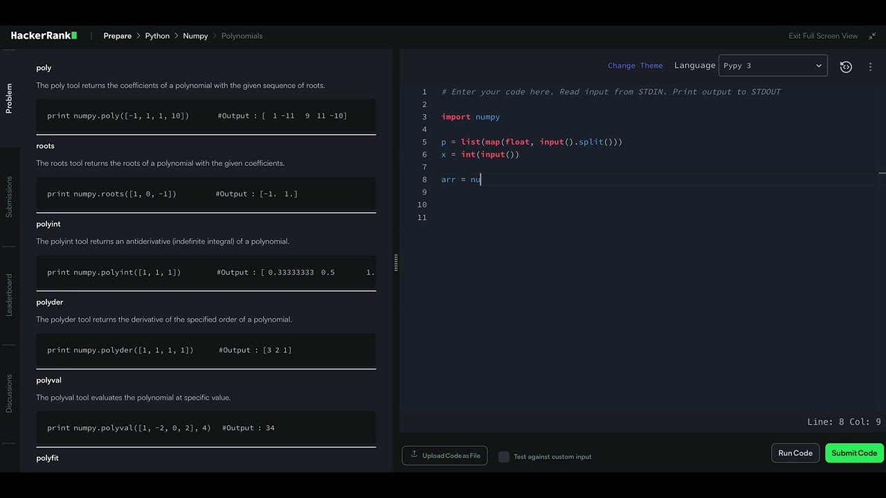 Hackerrank Python Solution  #14 Numpy - Polynomials