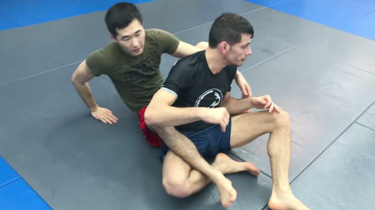 BJJ drills, how to attack the back using a body triangle with x hands, straight jacket method