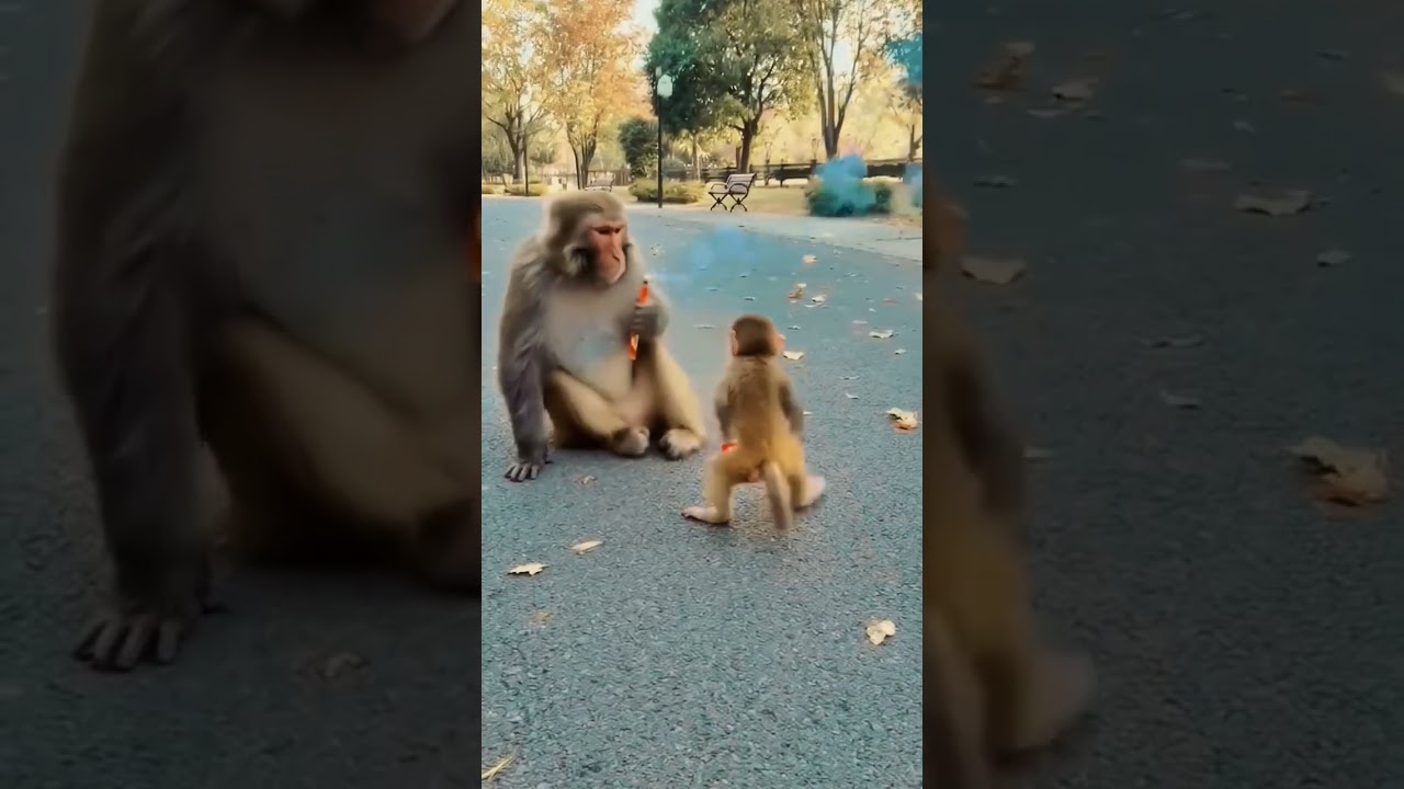 Monkey Freaks Out After Firecracker Explodes! #funnycomedy #funny #shortvideo #memes #monkey