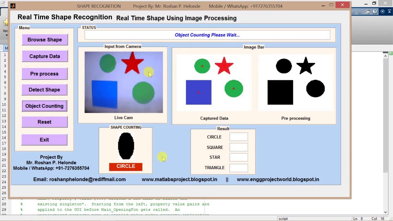 Matlab code for Real Time Shape Recognition using image processing