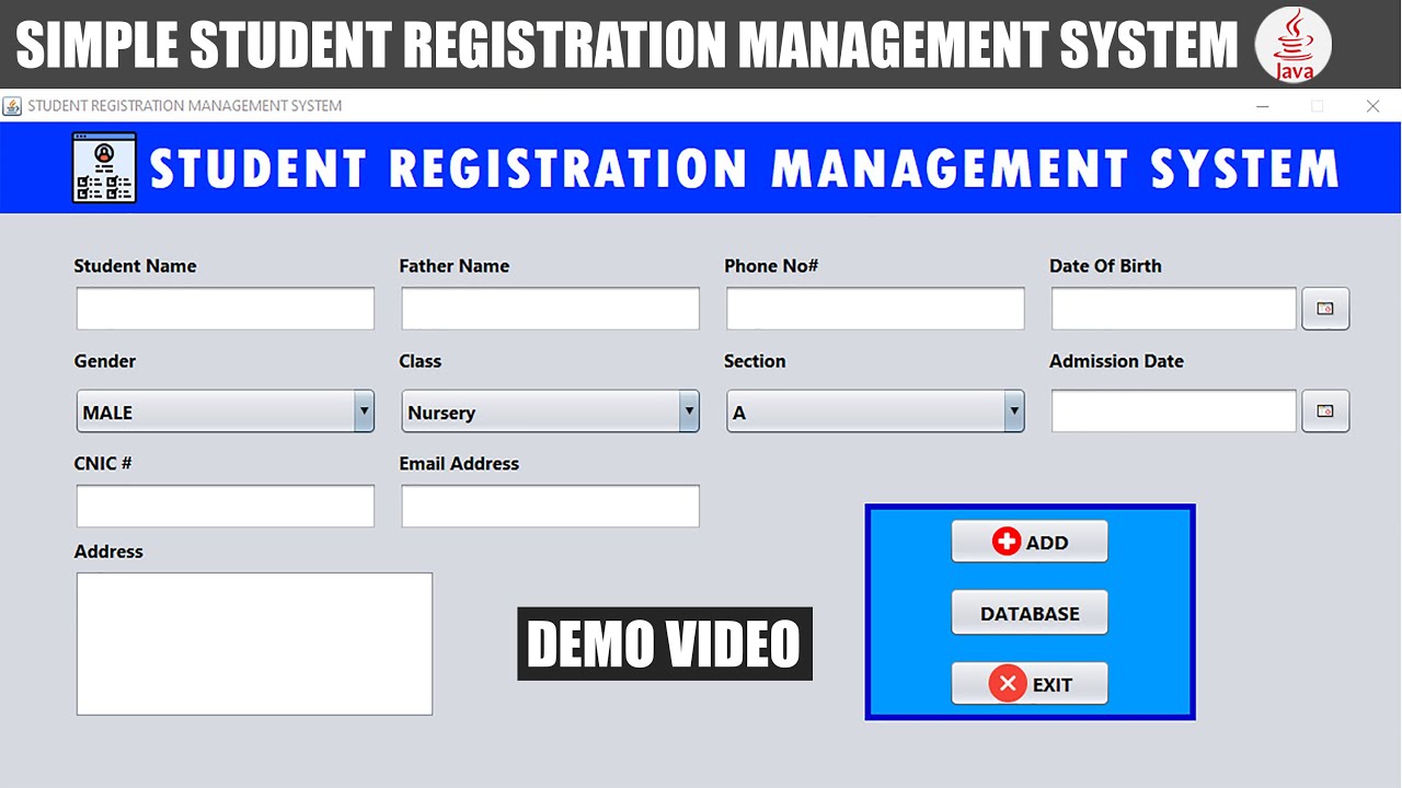 Simple Student Registration Database Management System in ||JAVA LANGUAGE|| |DEMO VIDEO|