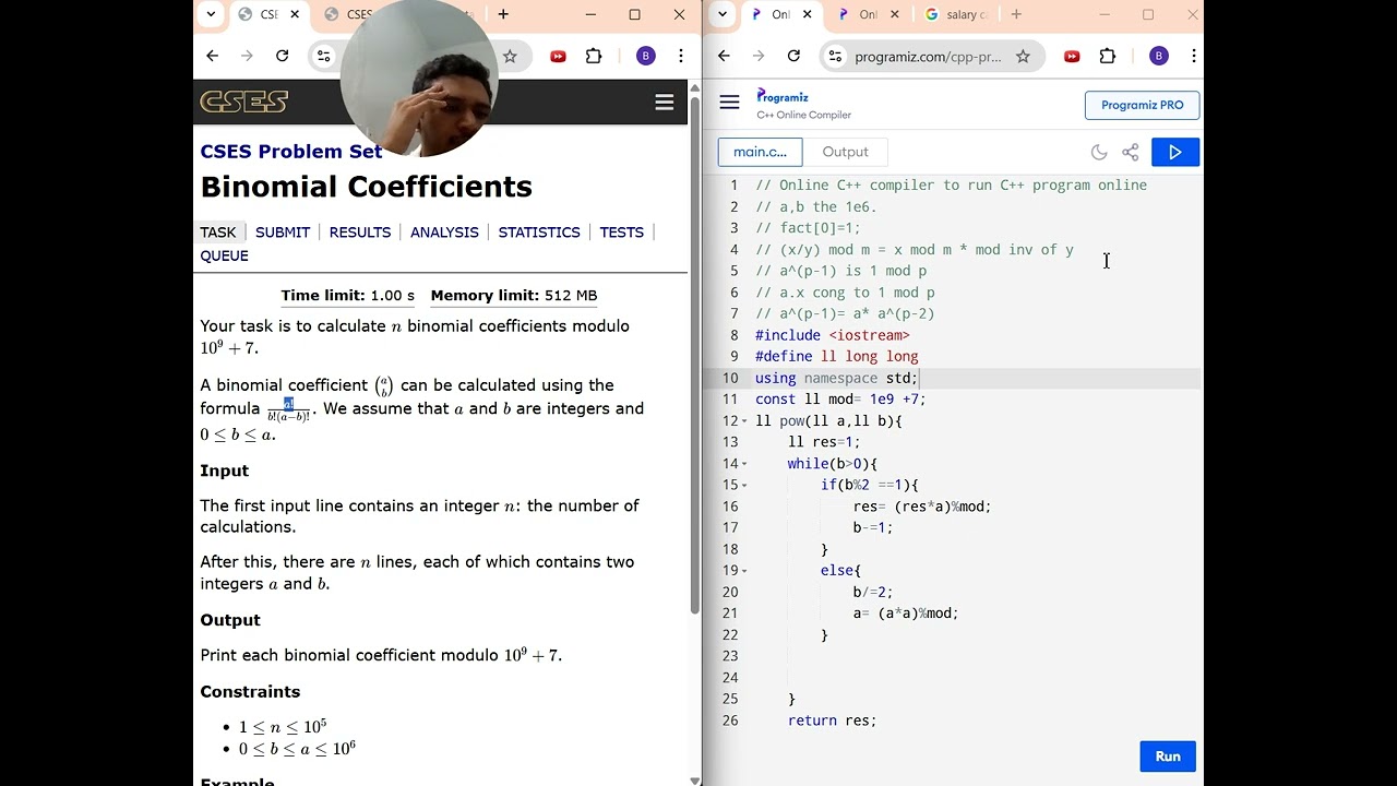 Binomial coefficients cses problemset