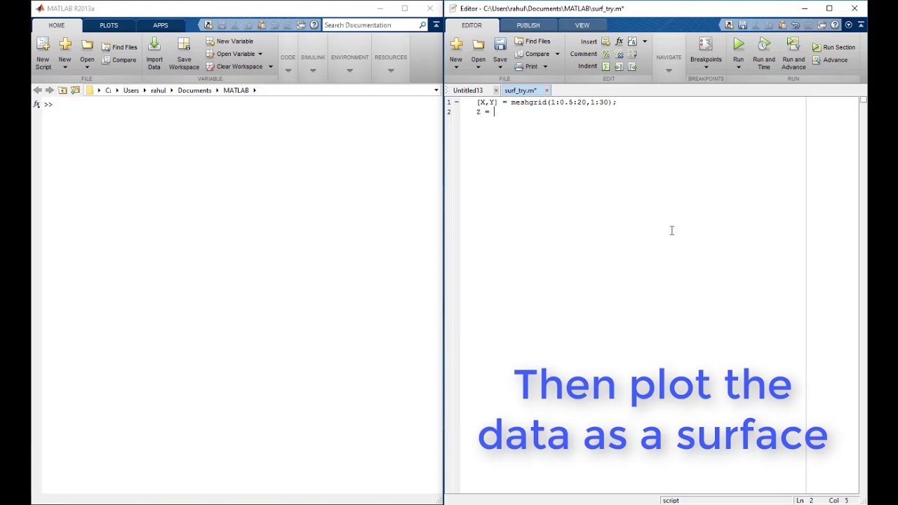 What is MATLAB Surf function to plot surface using Script