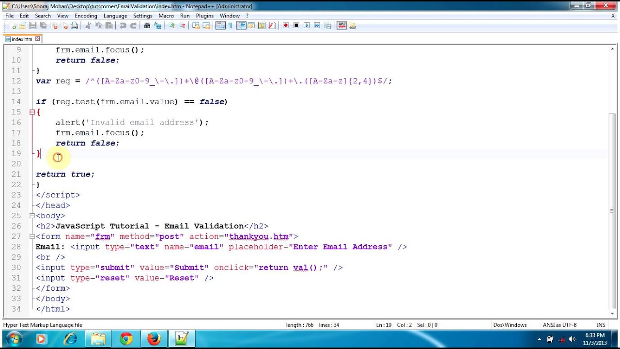 JavaScript Tutorial - Email Validation, Check email address format
