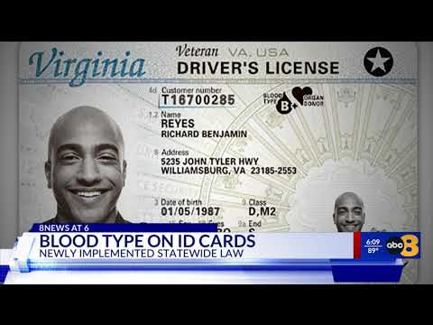 New Virginia law adds blood type feature to forms of identification