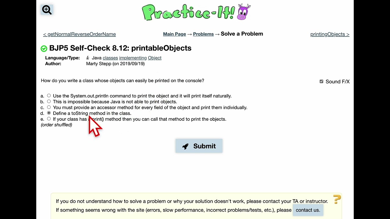 Java Practice It | Self-Check 8.12: printableObjects | classes, implementing, object