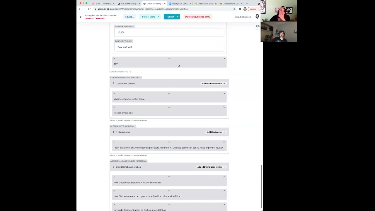 Creating and editing case studies