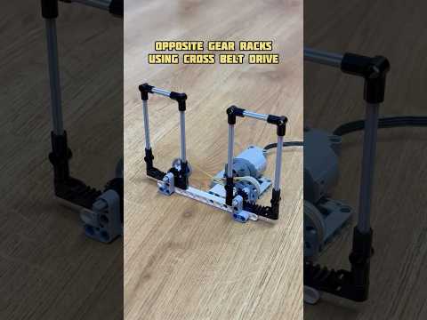 Opposite Gear Racks Using Cross Belt Drive #lego #legotechnic #mechanism #mechanical #gears #belt