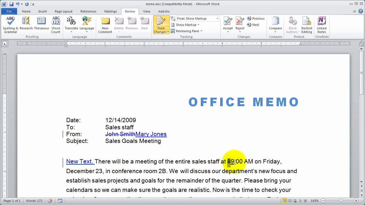 Part 1 - Tracking Changes in Word 2010 - Document Reviewing Tools