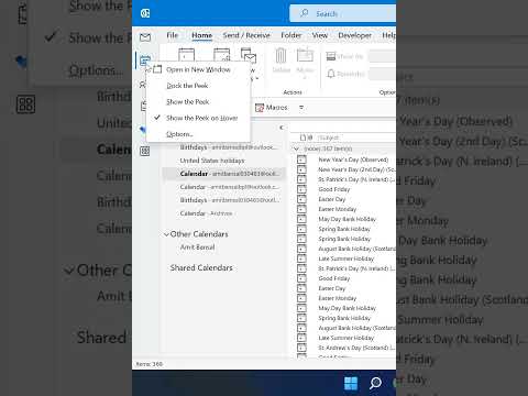 How to Open Calendar to a Separate Window in Outlook? #short