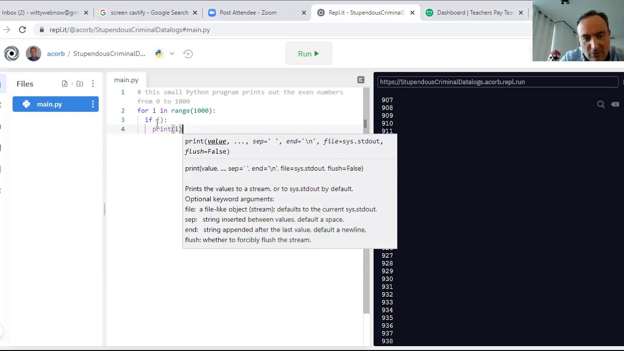 Python Code Prints Out Even Numbers
