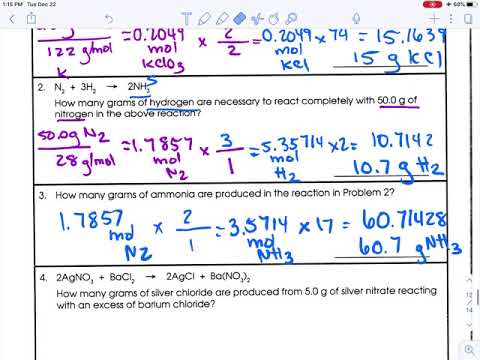 Mass to Mass Stoichiometry Worksheet Walkthrough