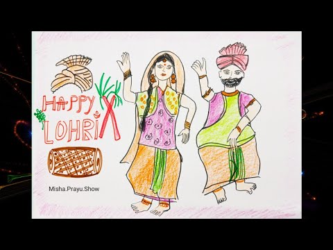 Happy lohri festival 2021 | How to draw Lohri Festival | Lohri Scenery ...