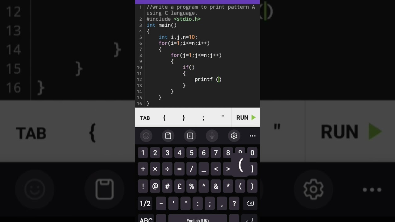 c programming , pattern of A print #sololearn @Sololearn