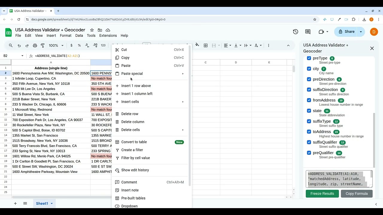 Validate & Verify U.S. Addresses in Google Sheets | USA Address Validator + Geocoder