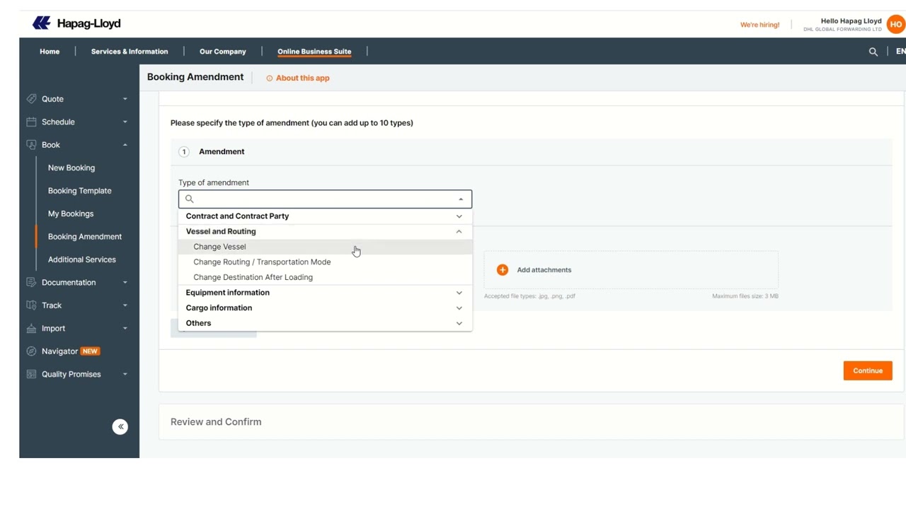 Booking amendment 1   Vessel & Routing Change