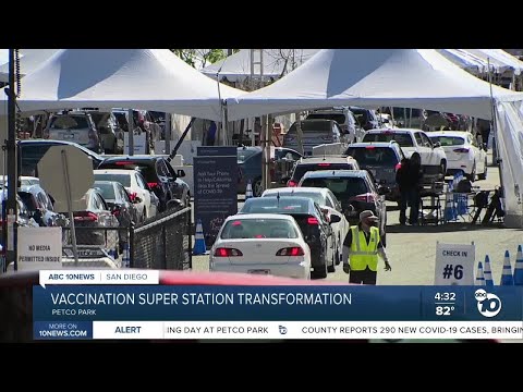 Petco Park vaccination super station transforms back to ballpark for opening day