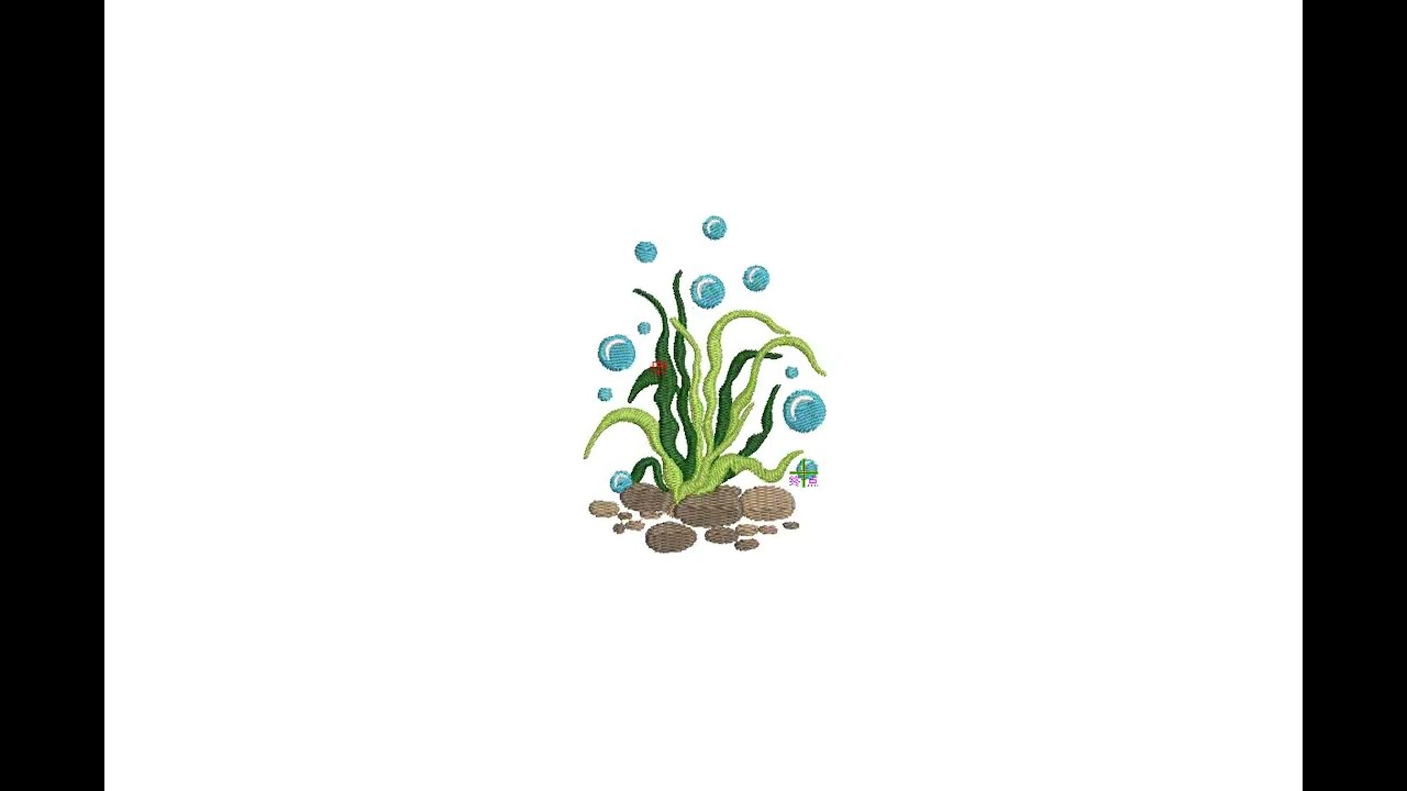 Seaweed Embroidery Design, Underwater Bubbles & Pebbles Motif