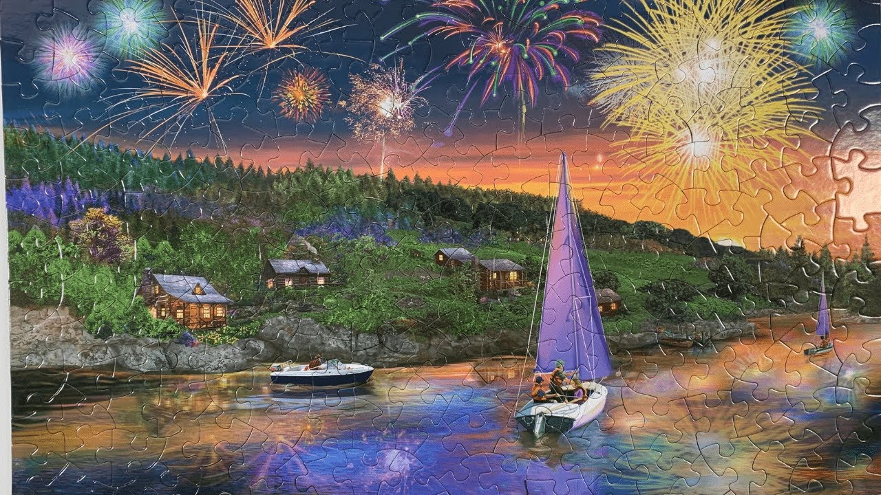 Bits and Pieces Puzzle | Sailboat Fireworks by Bigelow Illustration