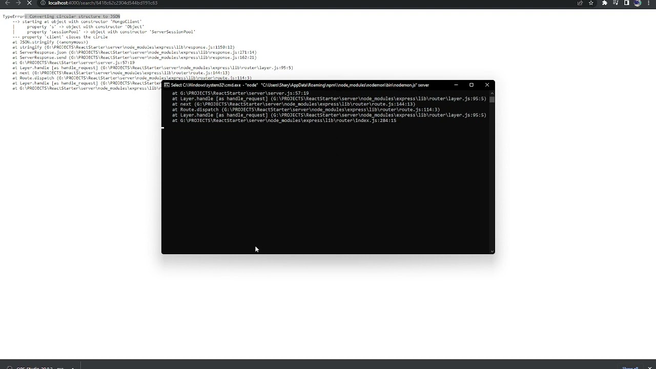 TypeError : Converting circular structure to JSON