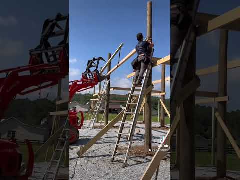 Spanning 20’ on the pole barn. #postandbeam #construction