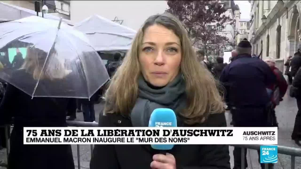 Emmanuel Macron inaugurates the wall of names at the Holocaust Memorial in Paris