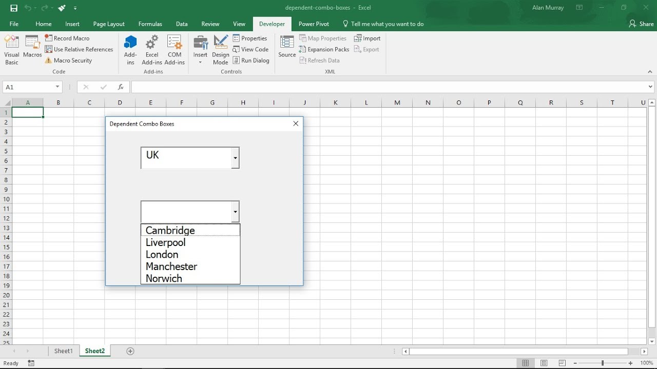 Create Dependent Combo Boxes on a Userform - Excel VBA