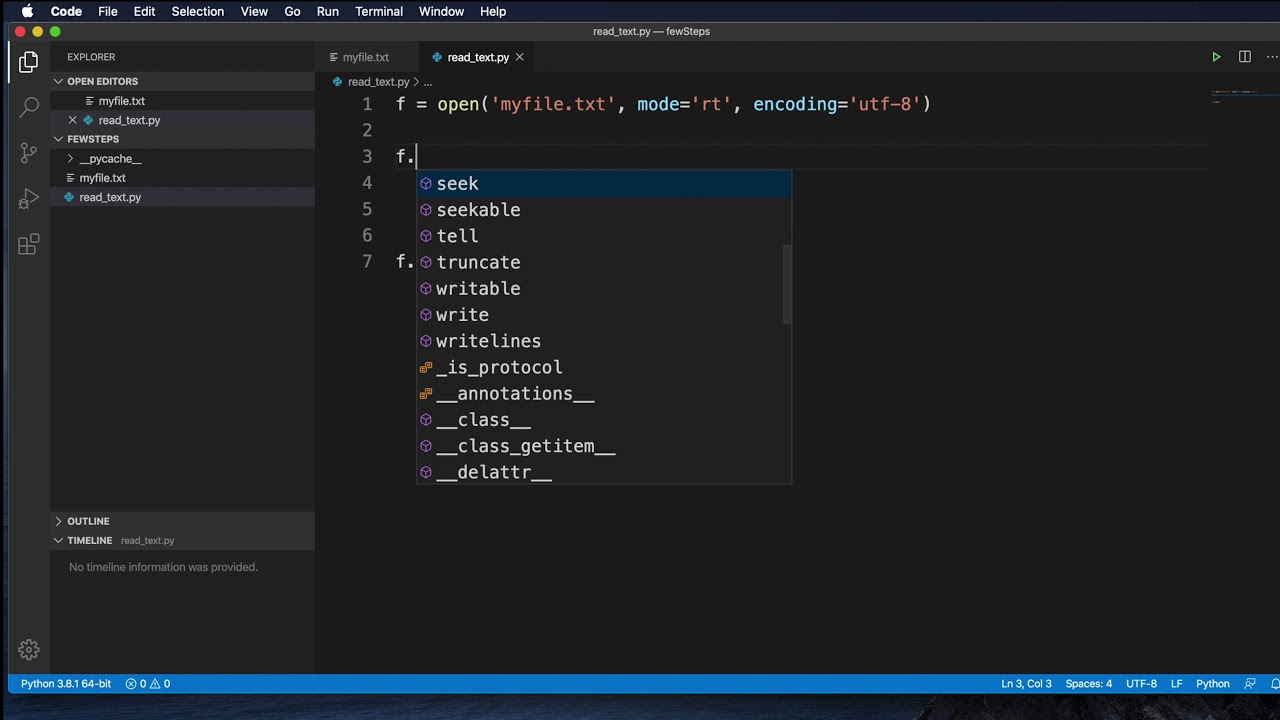 Reading text files in Python using read(), readline(), readlines() and seek()