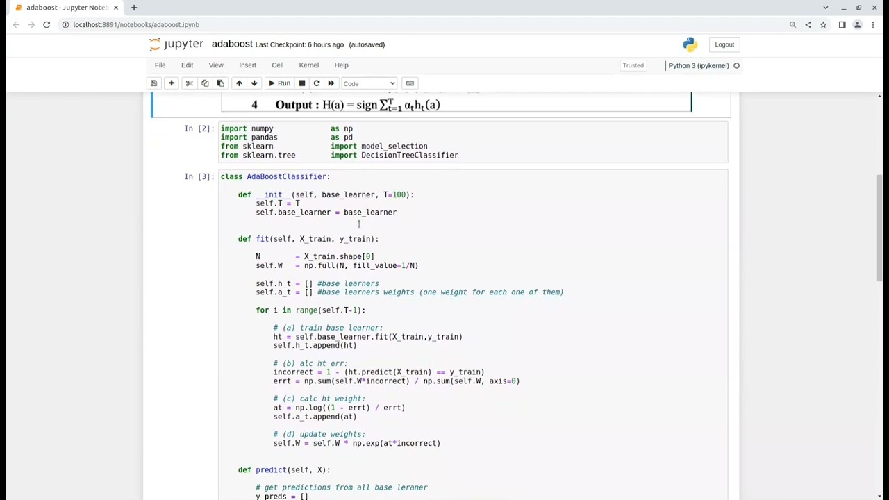 AdaBoost Classifier from Scratch in Python | Ensemble Boosting Algorithm