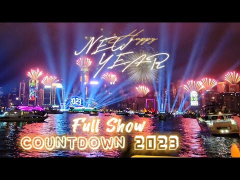 Happy New Year 2023 | Hong Kong Light Show Over Victoria Harbour | Countdown Fireworks 2023