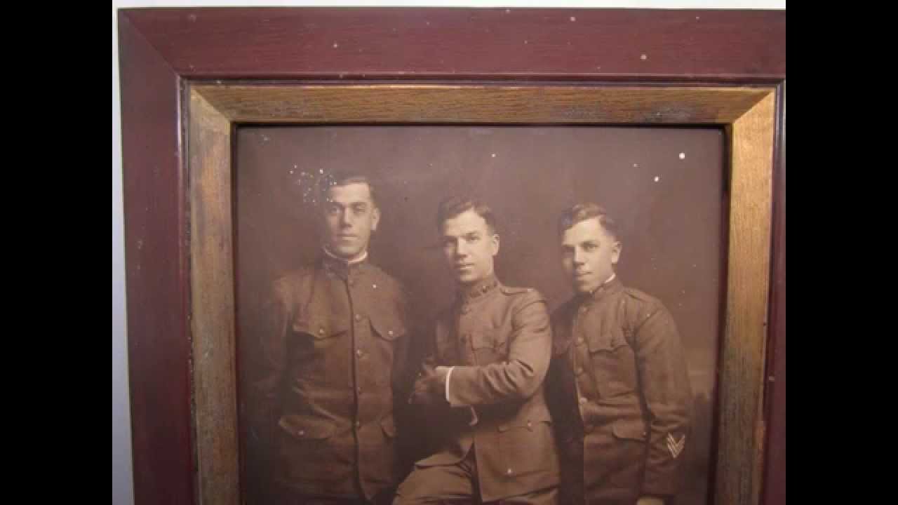 Antique WW1 WWI Framed Studio Photographs of 3 US Soldiers in Uniform Photo War
