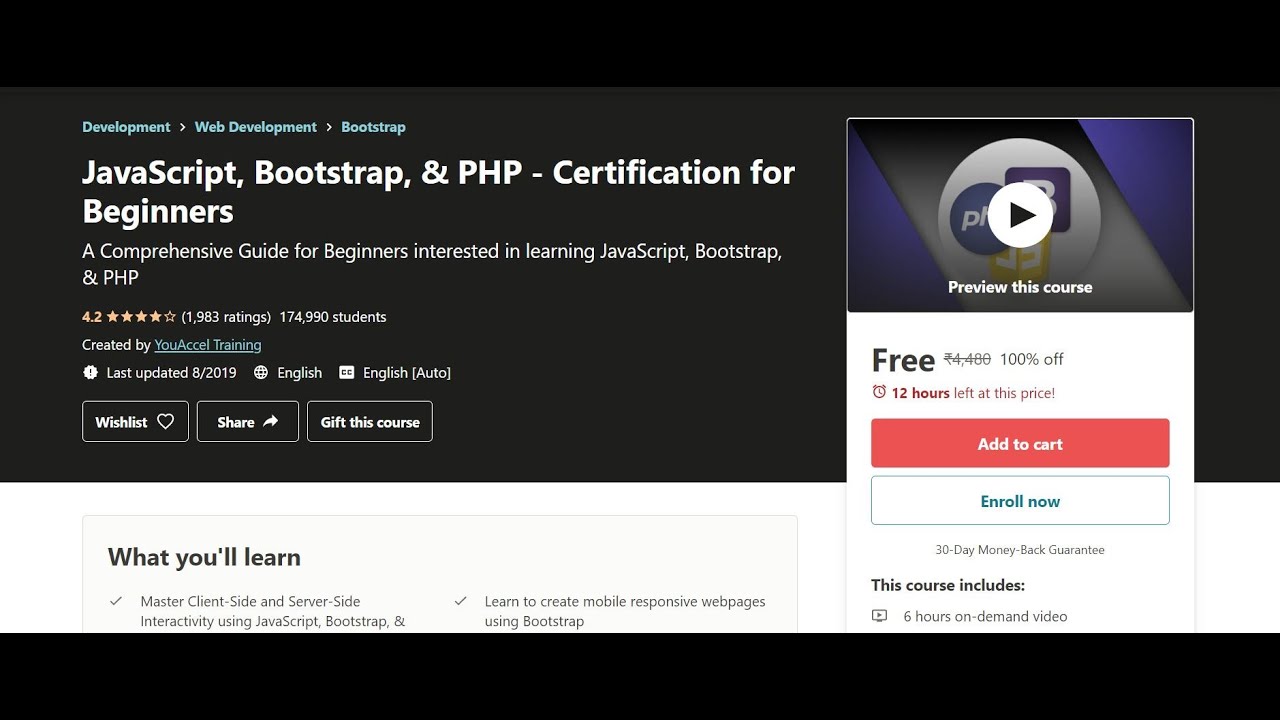 JavaScript, Bootstrap, & PHP - Certification for Beginners(Udemy Course and Certificate FREE)