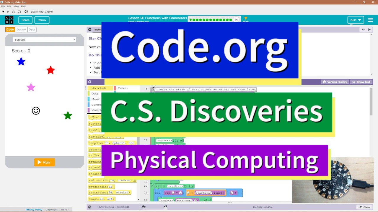 Functions with Parameters Lesson 14.14 Tutorial Code.org CS Discoveries Physical Computing Unit 6