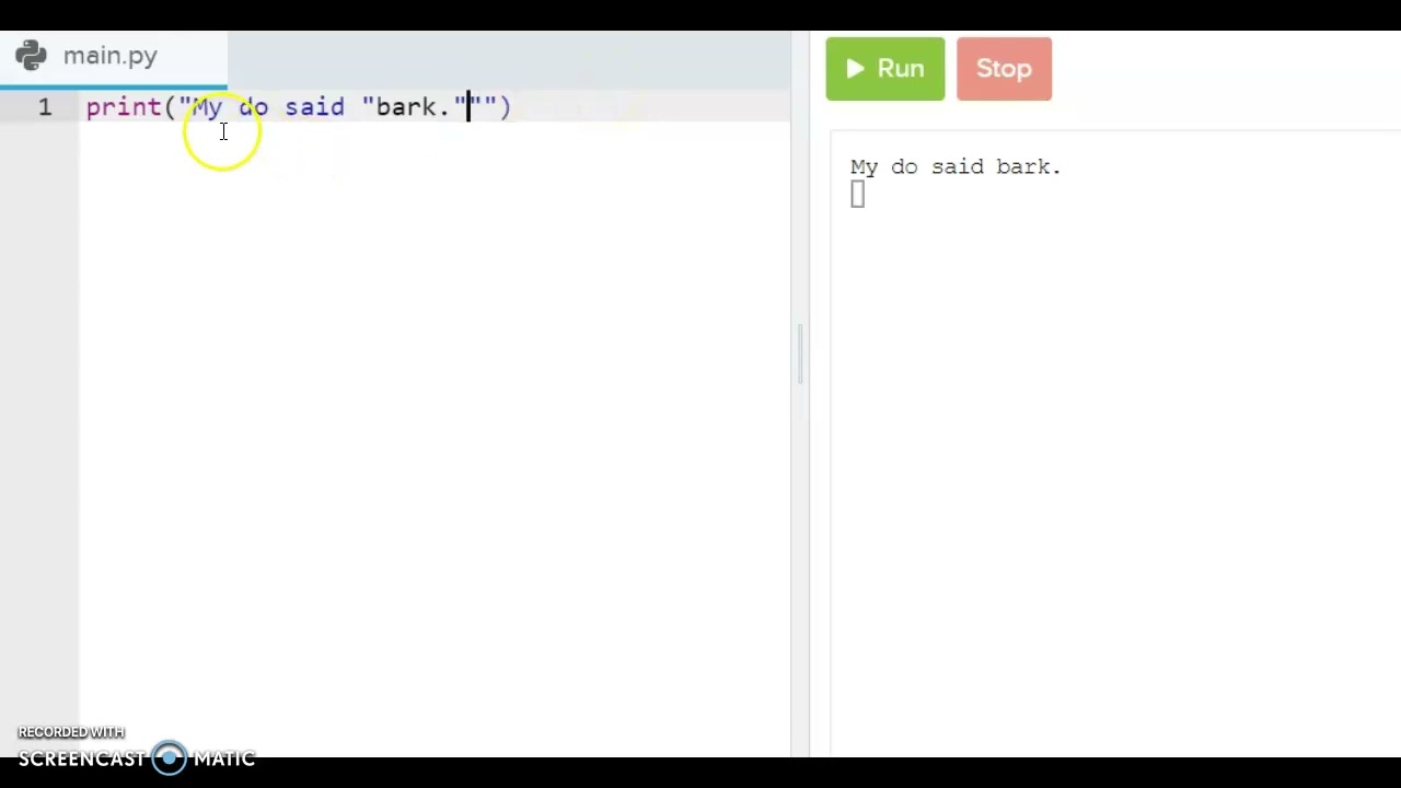 Printing quotation marks within a string