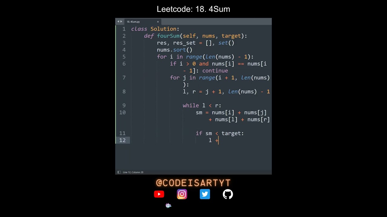 Leetcode 18. 4Sum in Python | Python Leetcode | Python Coding Tutorial | Python Coding ASMR #Python