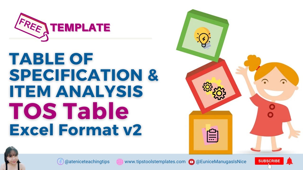 Table of Specification and ITEM Analysis - TOS Table - Sample Template (Excel Format) v2
