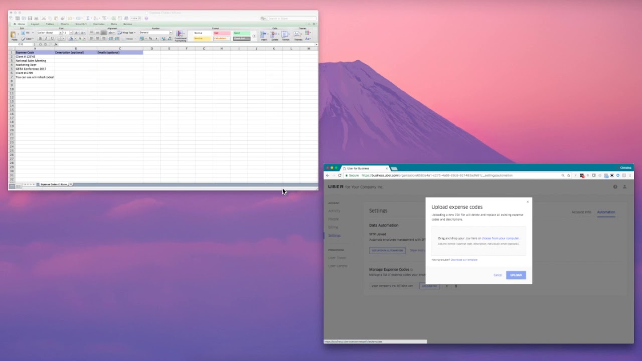 Admin Experience - Uploading Expense Codes