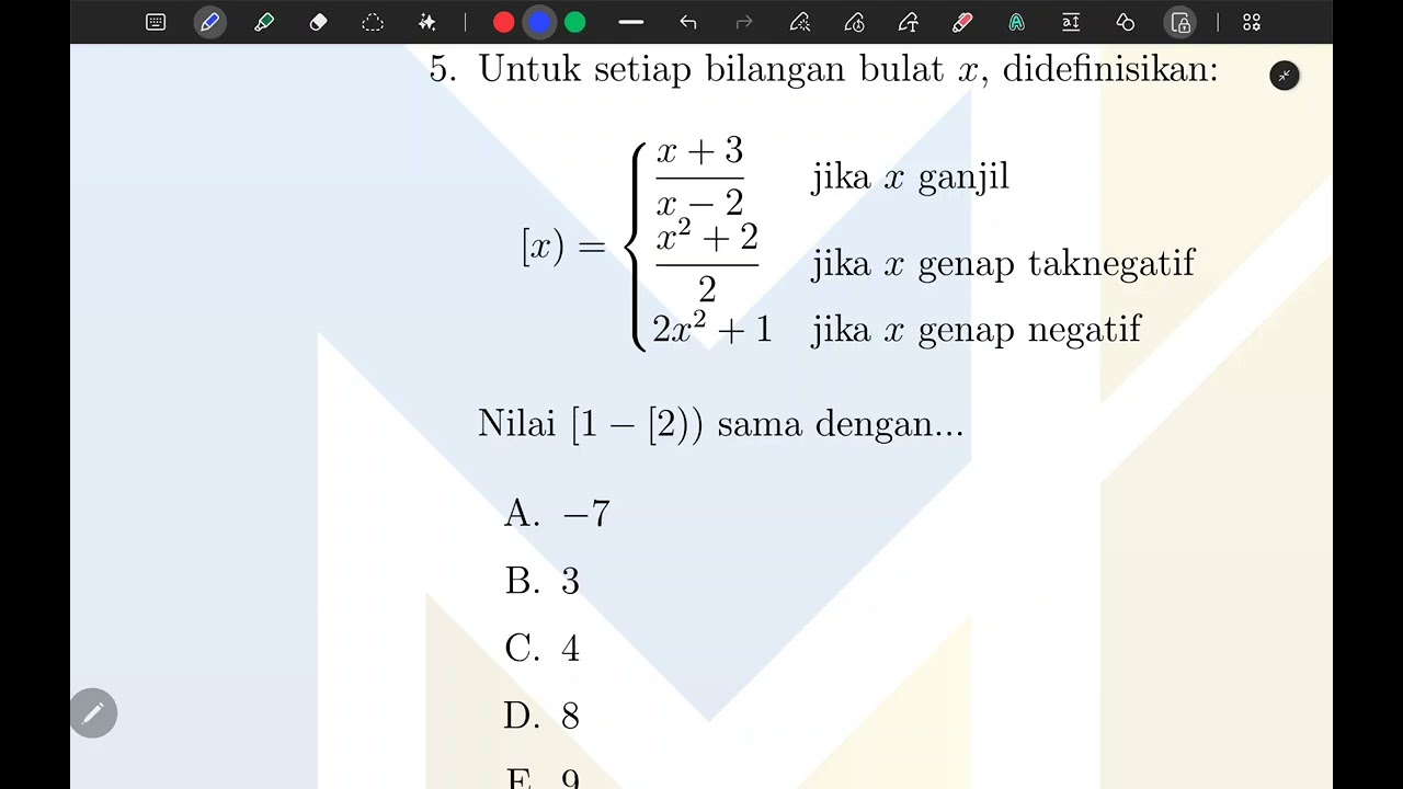 1.5 Untuk setiap bilangan bulat x didefinisikan [x). Nilai [1 − [2)) sama dengan … | UTBK 2025 – PK1