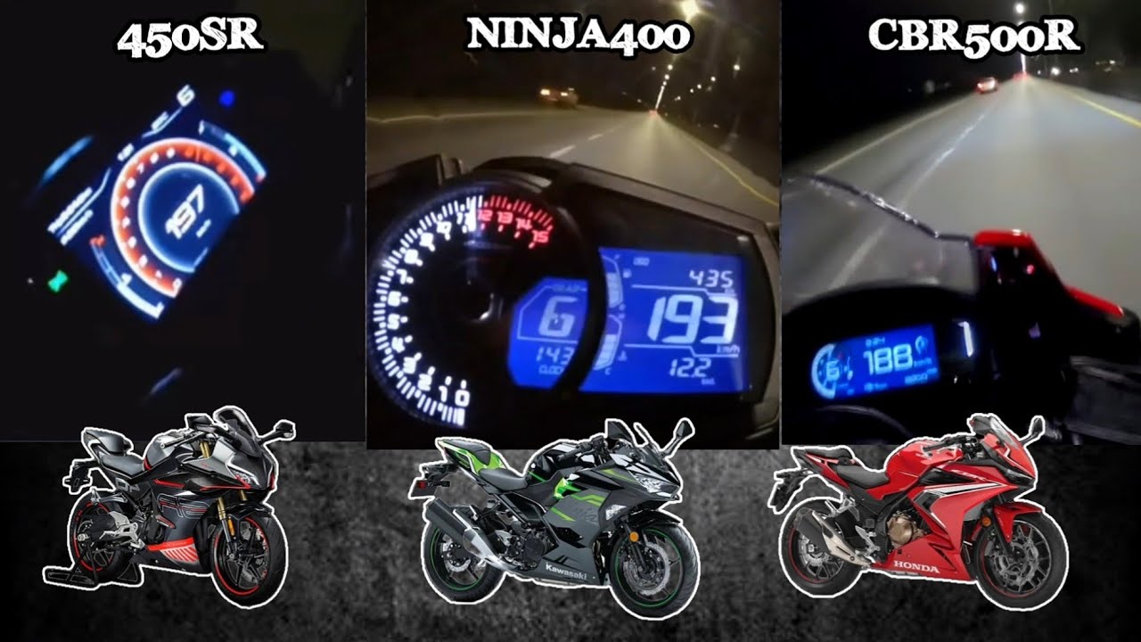 CFMOTO 450SR 🆚️ Kawasaki Ninja 400 🆚️ Honda CBR500R | Stock Acceleration Top Speed