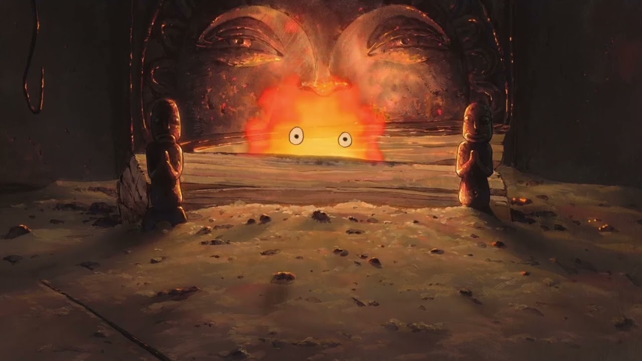 Vibing with Calcifer in Howls Moving Castle | 8 Hour calming fireplace noise | Ghibli Atmosphere