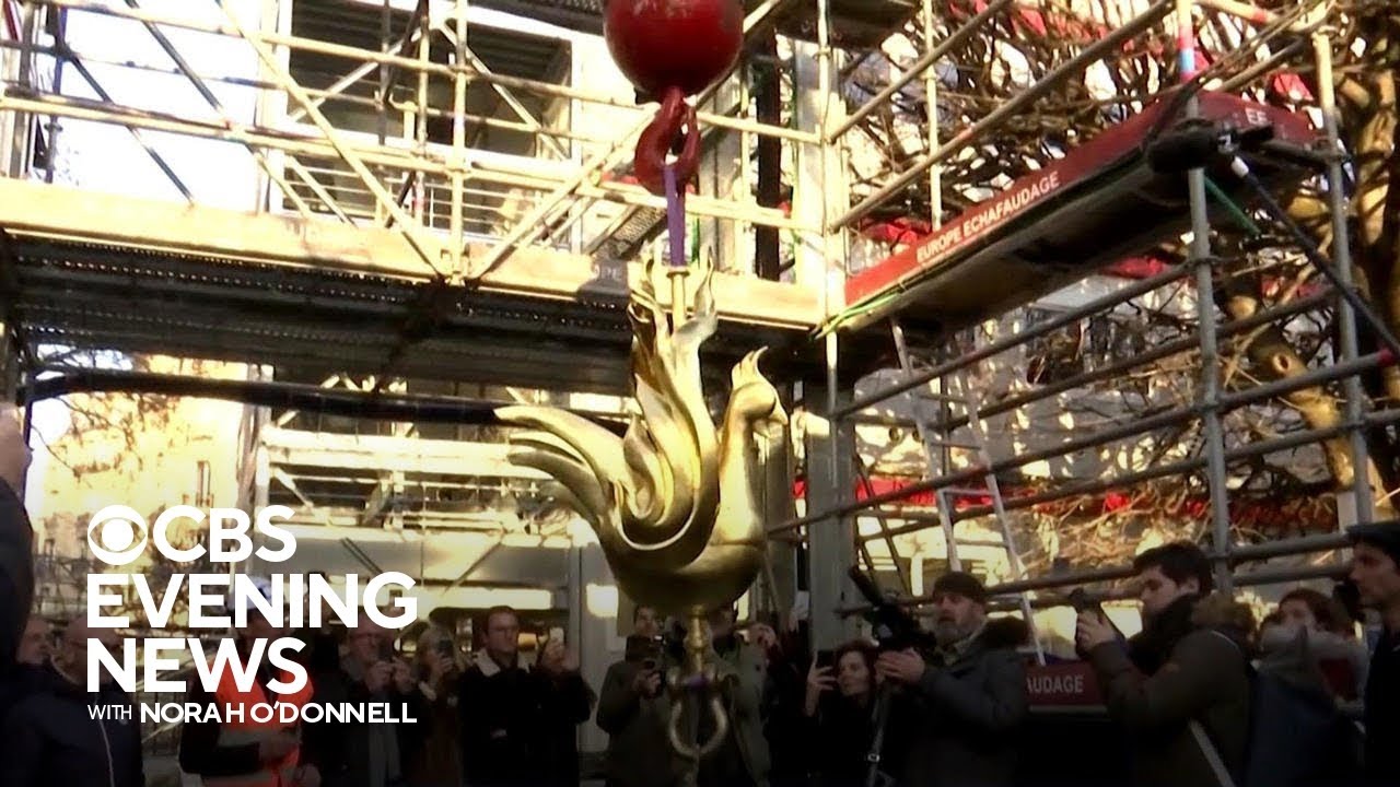 New golden rooster weathervane installed atop Notre Dame Cathedral spire