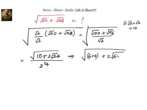 Algebra : Surds - What is the square root of sqrt(50) + sqrt(48) ?