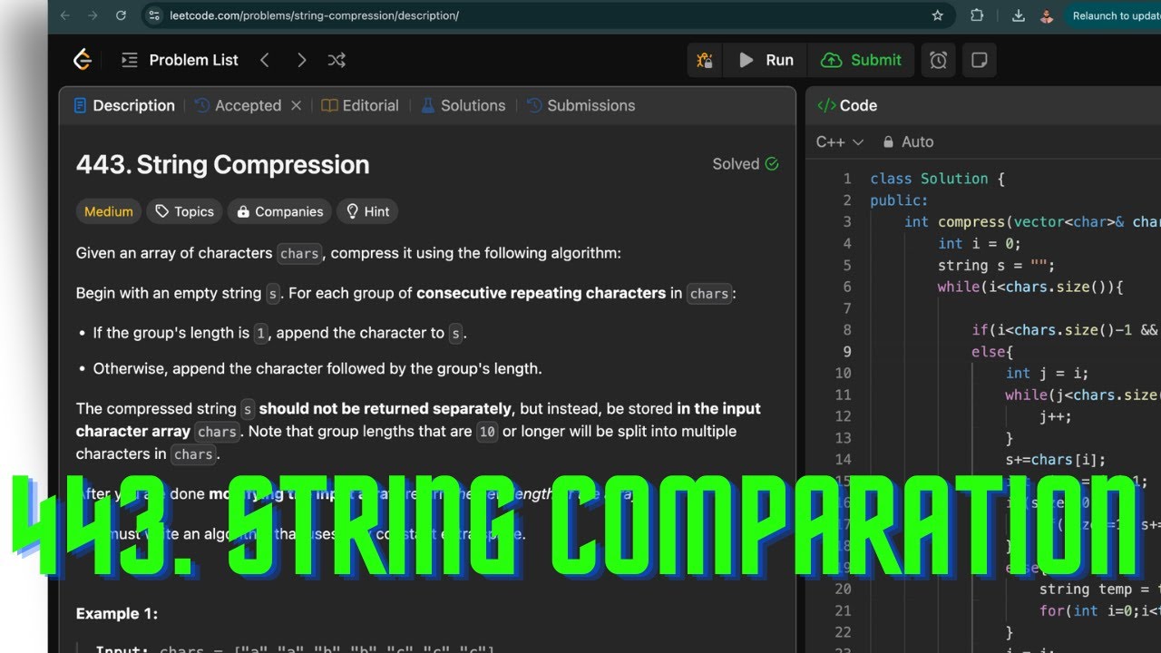 443. String Compression || String Manipulation