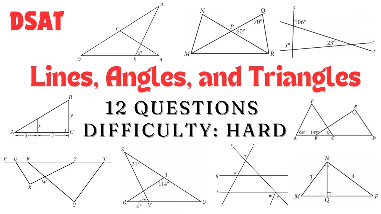 SAT Geometry Review: 12 Hard Geometry Problems (Lines, Angles & Triangles) Solved FAST